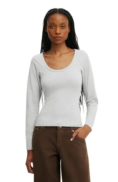 COTTON ON Everyday Smooth Scoop Neck Long Sleeve - Grey Marle