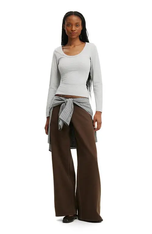 COTTON ON Everyday Smooth Scoop Neck Long Sleeve - Grey Marle