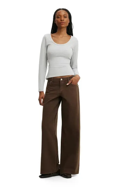 COTTON ON Everyday Smooth Scoop Neck Long Sleeve - Grey Marle