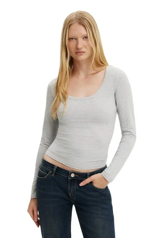 COTTON ON Everyday Smooth Scoop Neck Long Sleeve - Grey Marle