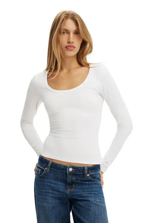 COTTON ON Scoop Neck Long Sleeve Top - White