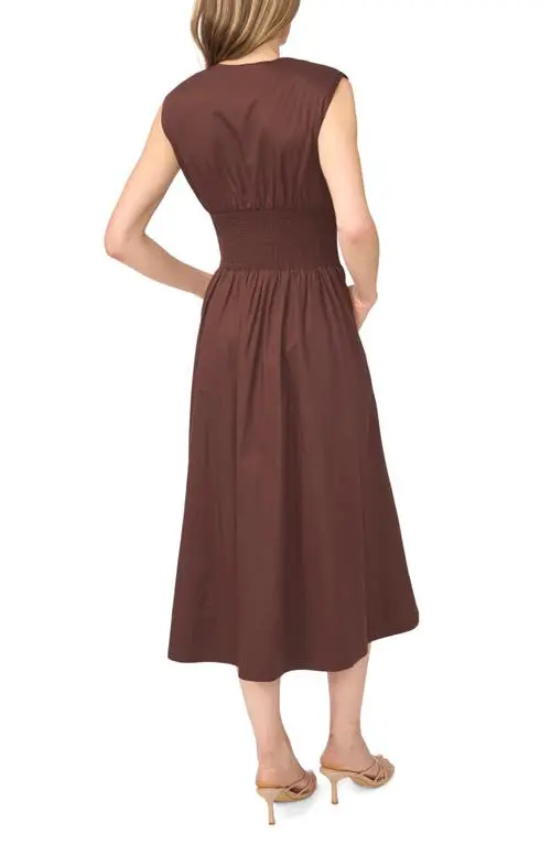 Halogen Zip-front V-neck Sleeveless Midi Dress - Chicory Coffee