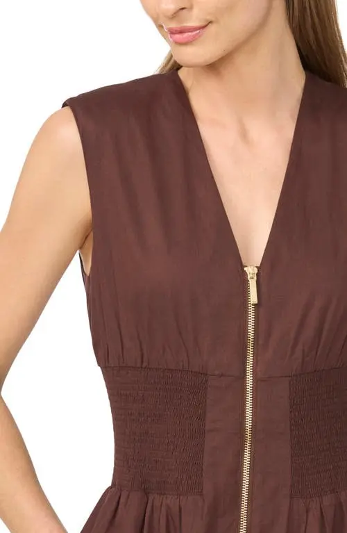 Halogen Zip-front V-neck Sleeveless Midi Dress - Chicory Coffee