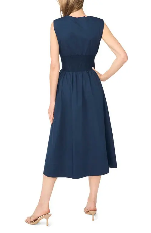 Halogen Zip-front V-neck Sleeveless Midi Dress - Classic Navy