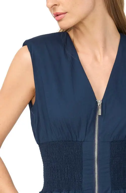 Halogen Zip-front V-neck Sleeveless Midi Dress - Classic Navy