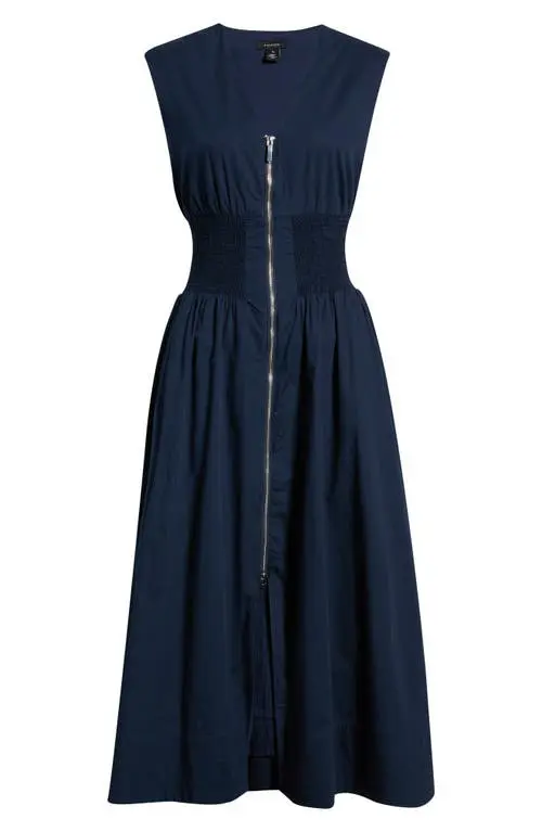 Halogen Zip-front V-neck Sleeveless Midi Dress - Classic Navy