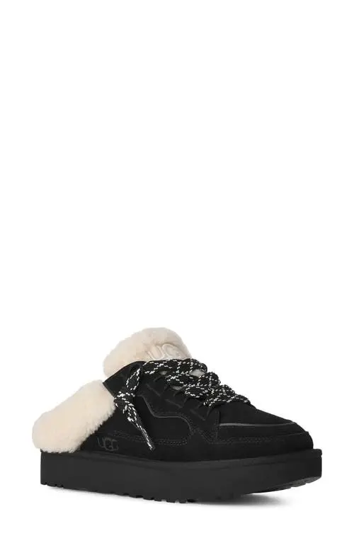 UGG Lowmel Genuine Shearling Lined Lace-up Mule - Black