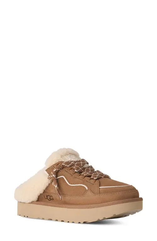 UGG Lowmel Genuine Shearling Lined Lace-up Mule - Chestnut
