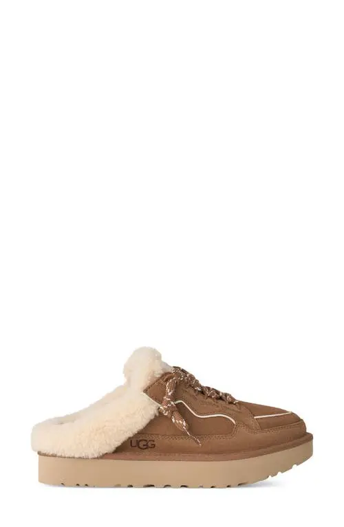 UGG Lowmel Genuine Shearling Lined Lace-up Mule - Chestnut