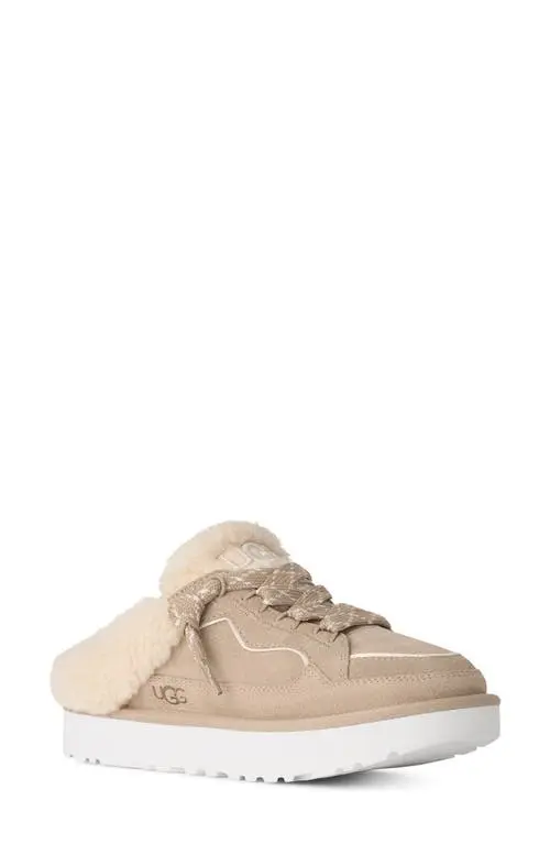 UGG Lowmel Genuine Shearling Lined Lace-up Mule - Moonlight