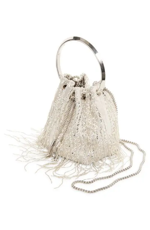 JIMMY CHOO Bon Bon Beaded Fringe Satin Bucket Bag