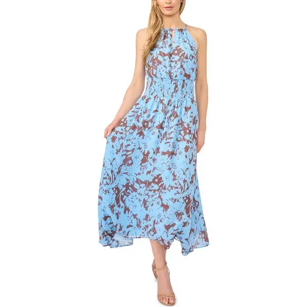Halogen Smocked Waist Handkerchief Hem Dress - Airy Blue