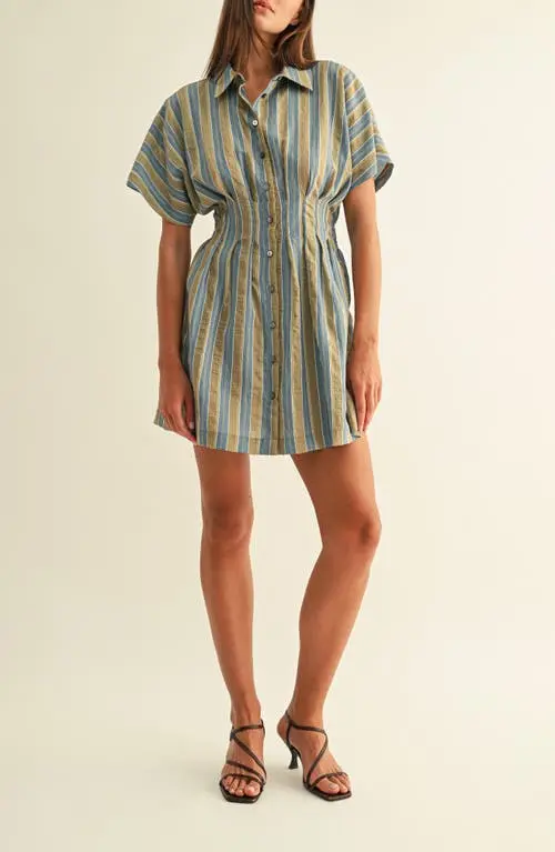 Adelyn Rae Dominique Stripe Pleat Mini Shirtdress