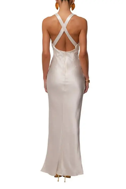 JLUXLABEL Halterneck Lace-trimmed Satin Maxi Dress