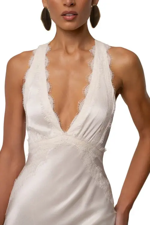 JLUXLABEL Halterneck Lace-trimmed Satin Maxi Dress