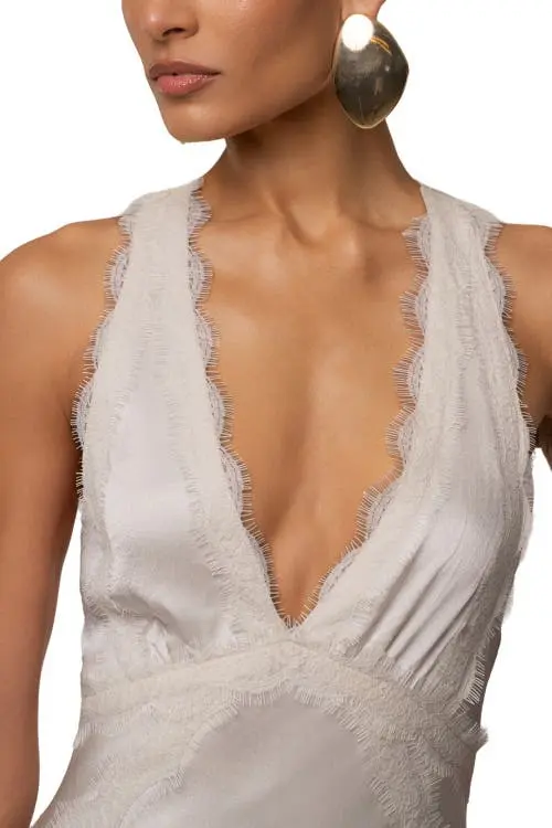 JLUXLABEL Halterneck Lace-trimmed Satin Maxi Dress