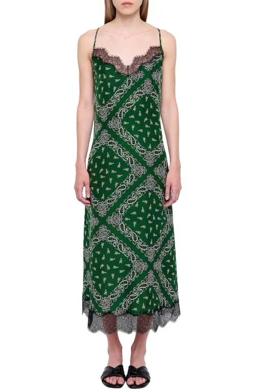 Zadig&Voltaire Respa Silk Bandana Lace Trim Midi Dress - Meadow