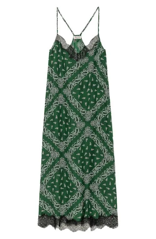 Zadig&Voltaire Respa Silk Bandana Lace Trim Midi Dress - Meadow