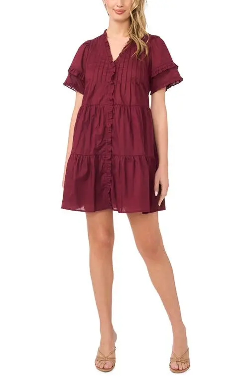 CECE DUPRAZ Pintuck Tiered Cotton Dress - Window Wine