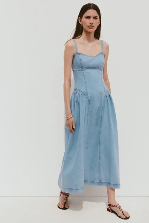 H&M Denim Sweetheart Neckline Dress