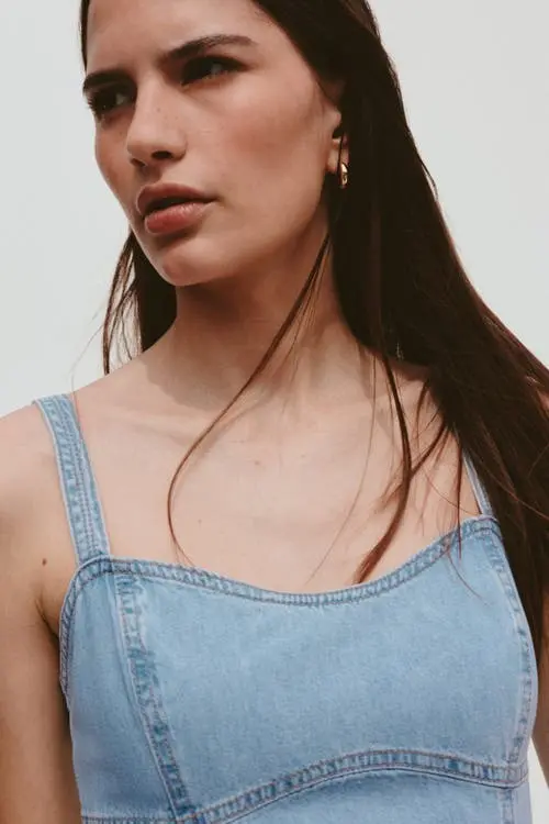 H&M Denim Sweetheart Neckline Dress