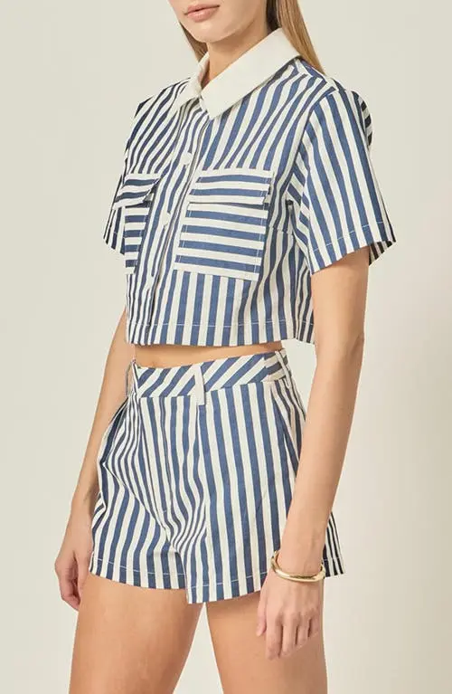 English Factory Stripe Short Sleeve Crop Shirt