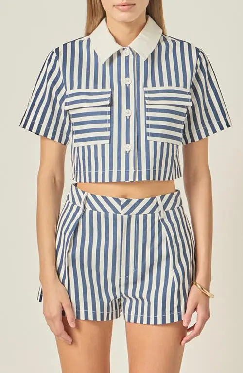 English Factory Striped Cropped Shirt - Navy/off White