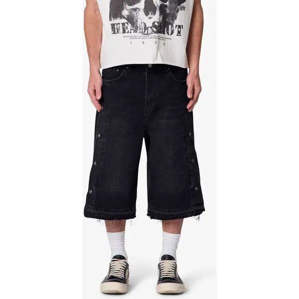 Mnml Ultra Baggy Offset Button Denim Shorts