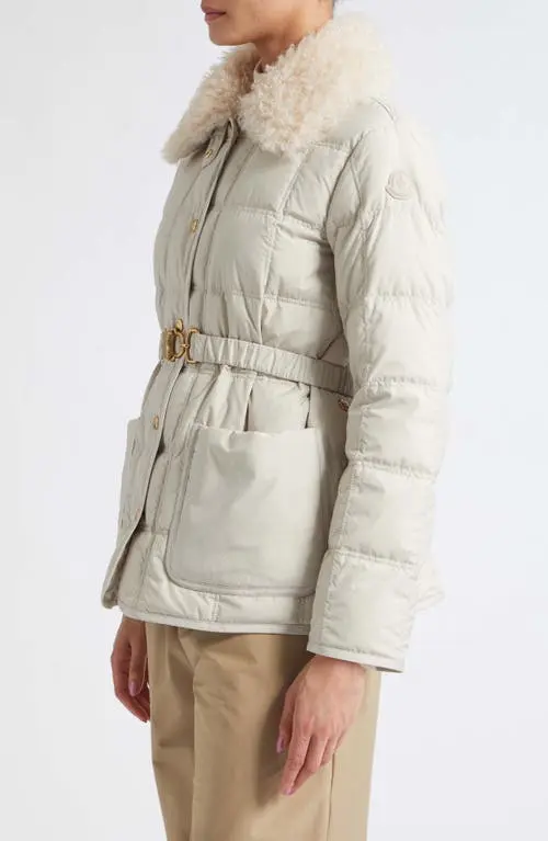 Moncler Cygnes Quilted Down Jacket With Faux Fur Collar