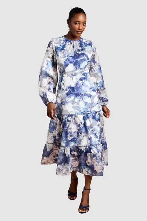 Coast Printed Volume Fit And Flare Dress - Navy