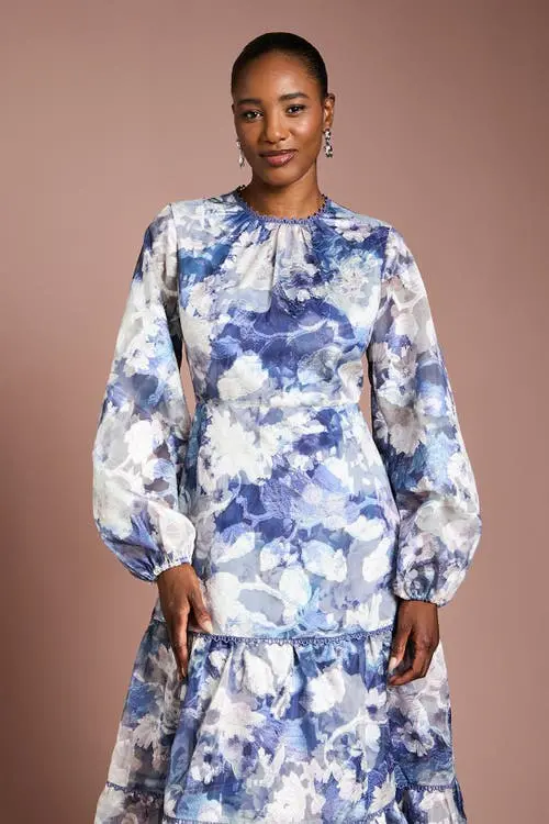 Coast Printed Volume Fit And Flare Dress - Navy