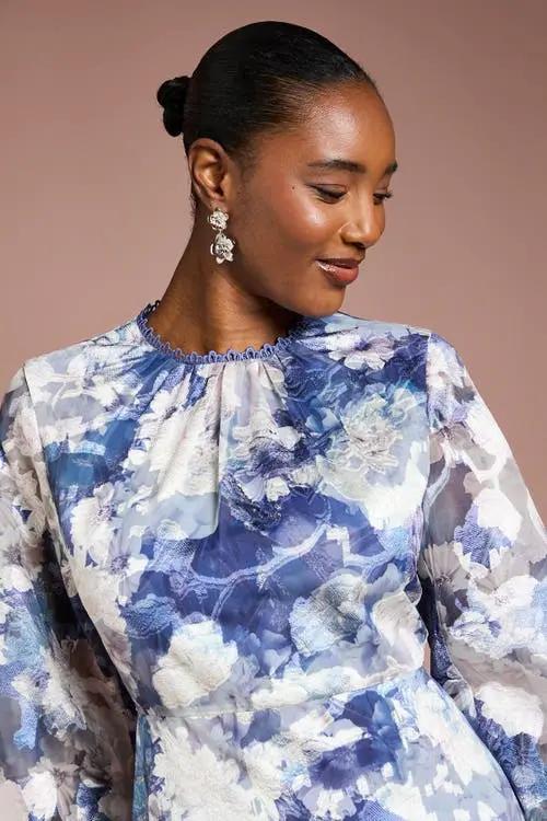 Coast Printed Volume Fit And Flare Dress - Navy