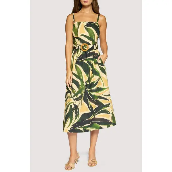LOST + WANDER Palm Serenade Cotton Midi Dress