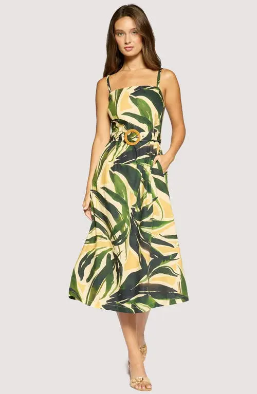 LOST + WANDER Palm Serenade Cotton Midi Dress