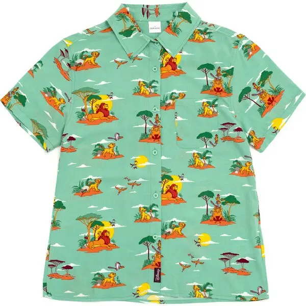 Disney S The Lion King Short Sleeve Button-down Shirt - Mint Green