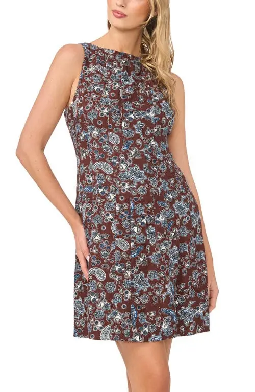 Halogen Seamed High Neck Floral-paisley Mini Dress