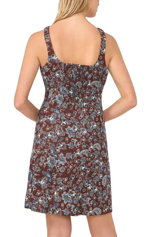 Halogen Seamed High Neck Floral-paisley Mini Dress