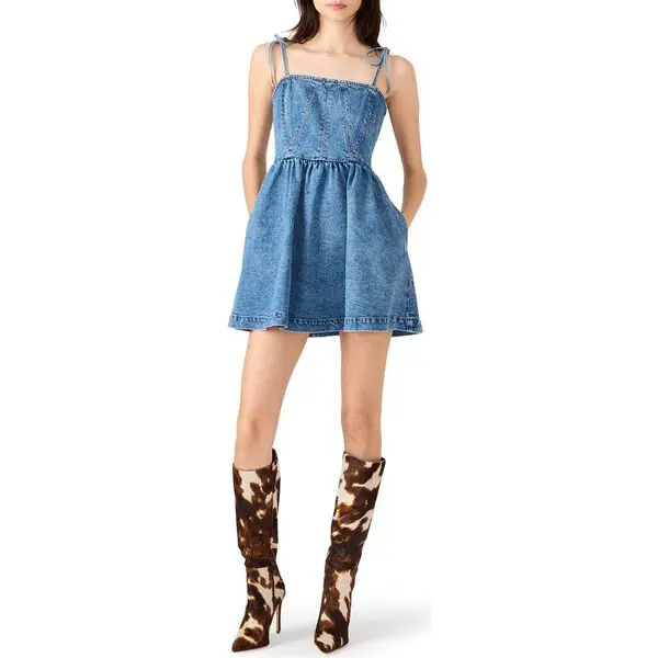 Steve Madden Meaghan Tie Strap Denim Minidress - Blue Heather