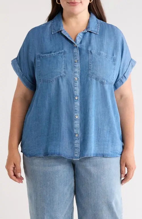 BEACHLUNCHLOUNGE Ida Button Front Lyocell Shirt - Medium Wash