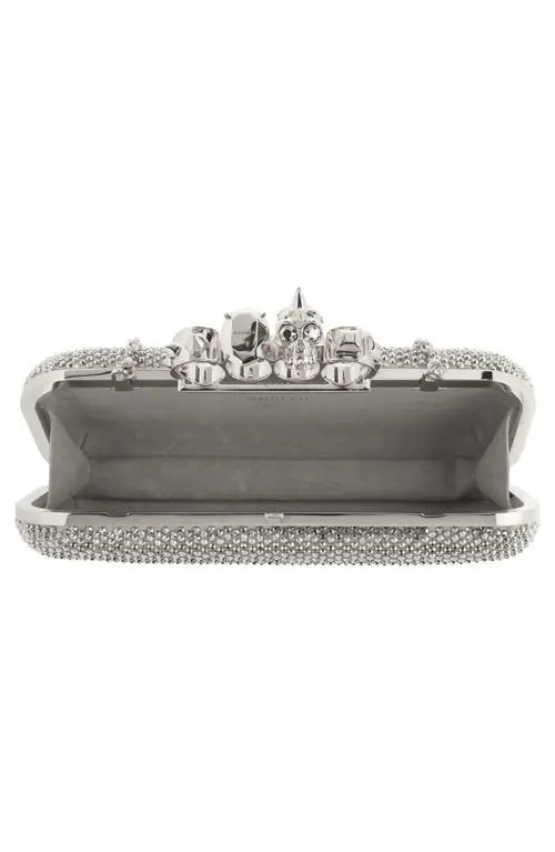 Alexander McQueen Long Knuckle Crystal Embellished Suede Clutch