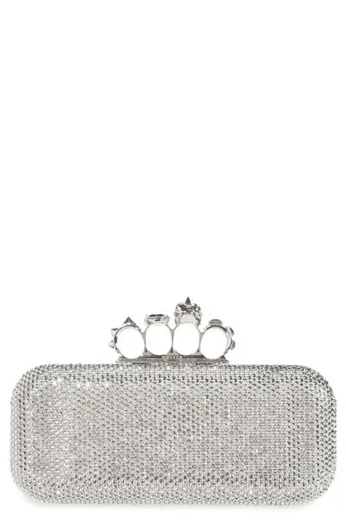 Alexander McQueen Long Knuckle Crystal Embellished Suede Clutch - Lead