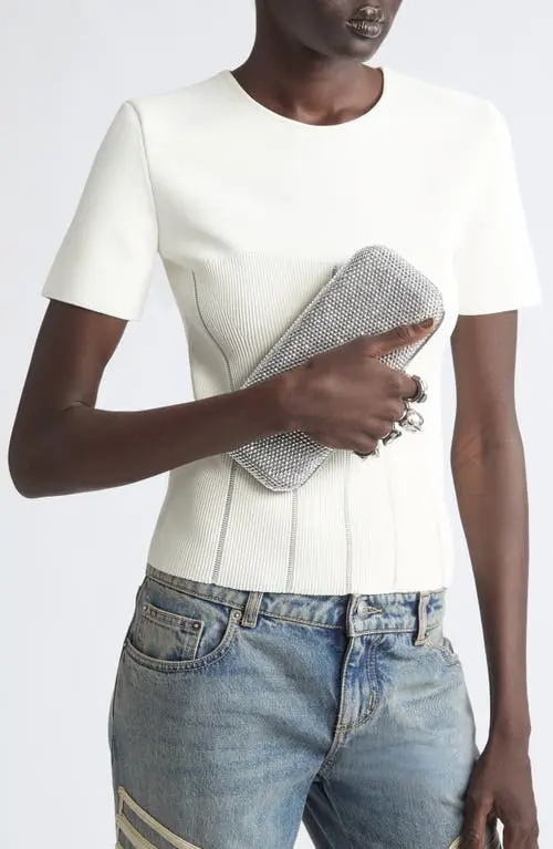 Alexander McQueen Long Knuckle Crystal Embellished Suede Clutch