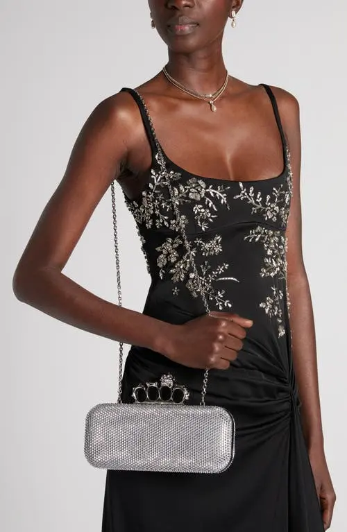 Alexander McQueen Long Knuckle Crystal Embellished Suede Clutch