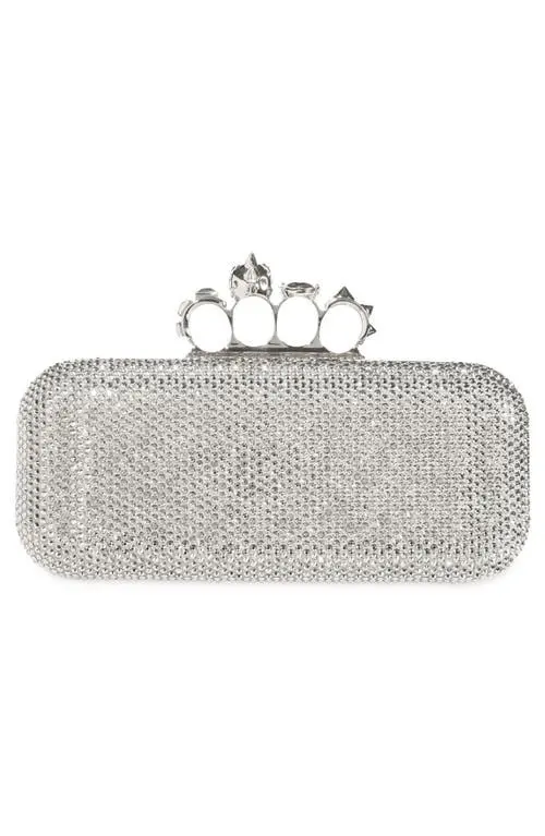 Alexander McQueen Long Knuckle Crystal Embellished Suede Clutch