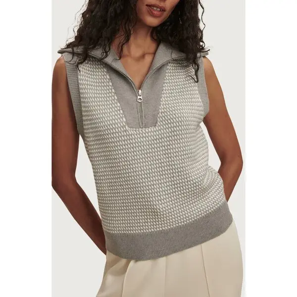 Varley Peterson Half Zip Knit Sweater - Grey/white