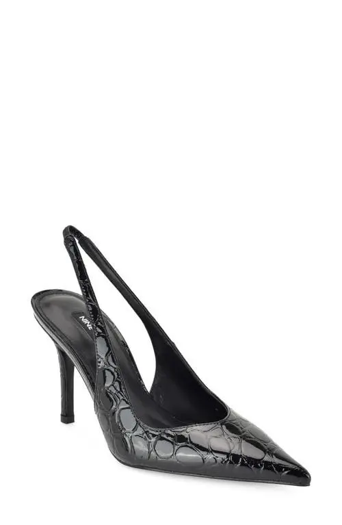 Nine West Gerts Slingback Pointed Toe Pumps - Black Embossed Croc