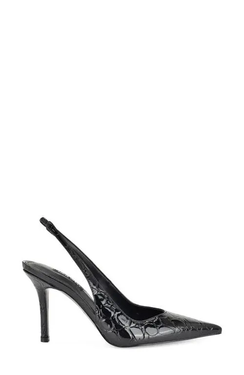 Nine West Gerts Slingback Pointed Toe Pumps - Black Embossed Croc