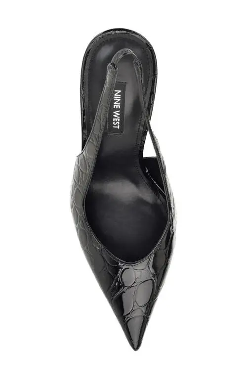 Nine West Gerts Slingback Pointed Toe Pumps - Black Embossed Croc