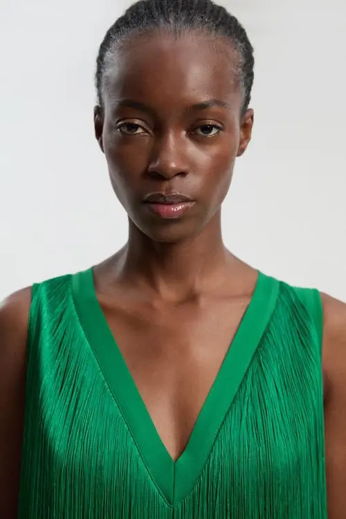 Karen Millen Fringe Bandage V-neck Midi Dress - Green