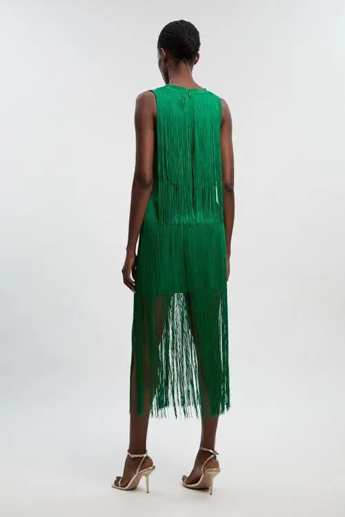 Karen Millen Fringe Bandage V-neck Midi Dress - Green